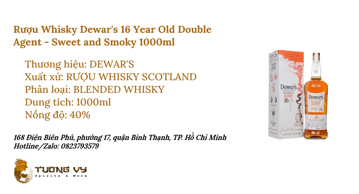 Rượu Whisky Dewar's 16 Year Old Double Agent - Sweet and Smoky 1000ml